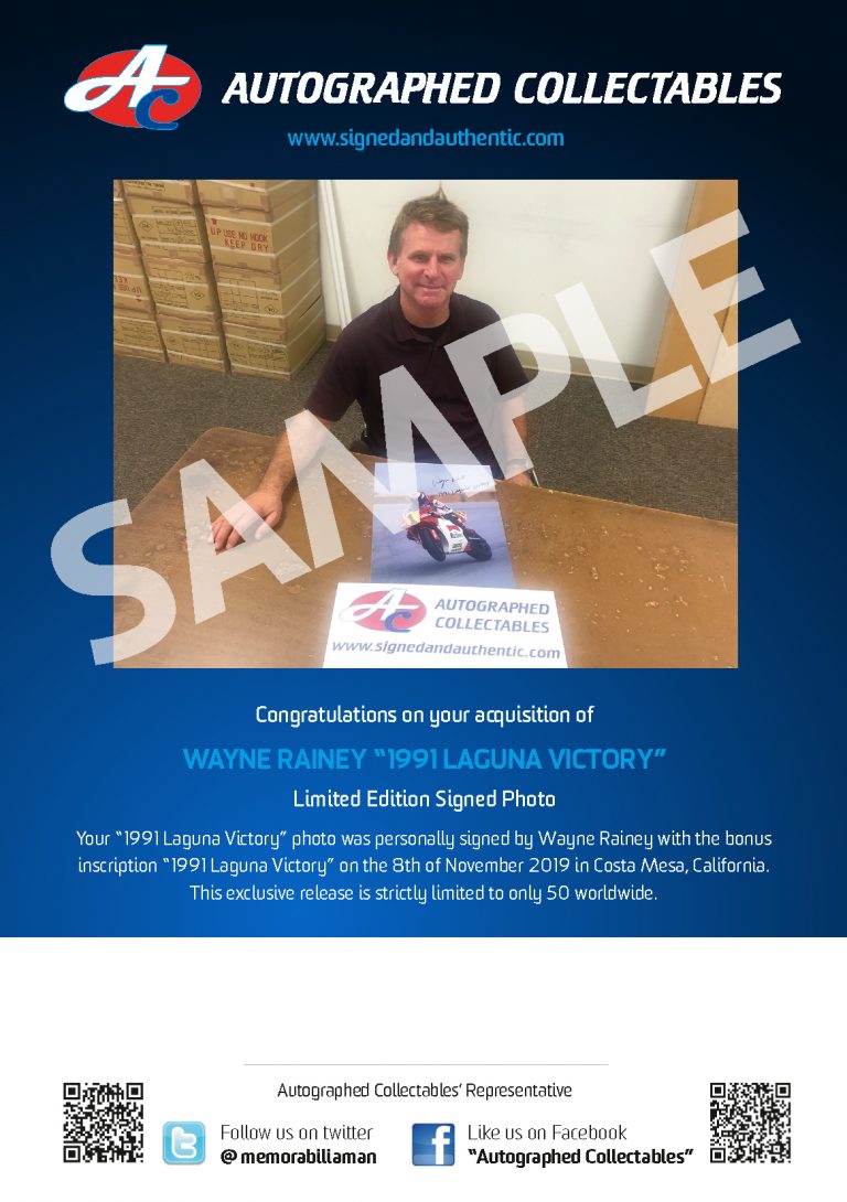 Wayne Rainey 1991 Laguna Seca Victory - Autographed Collectables