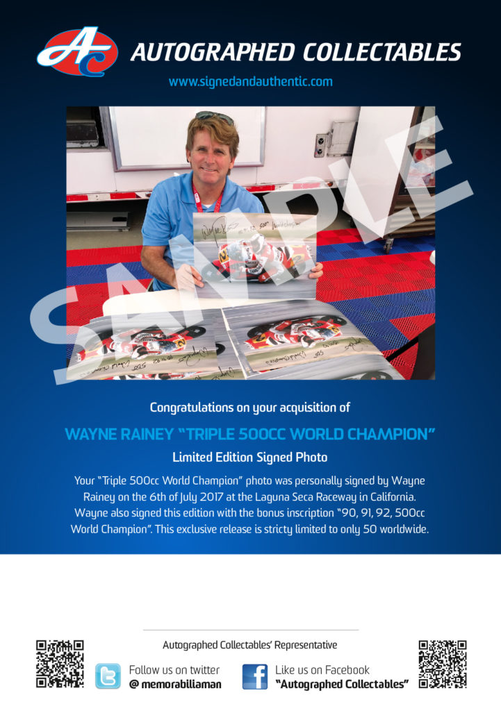 Wayne Rainey 90, 91 & 92 World Champion - Autographed Collectables