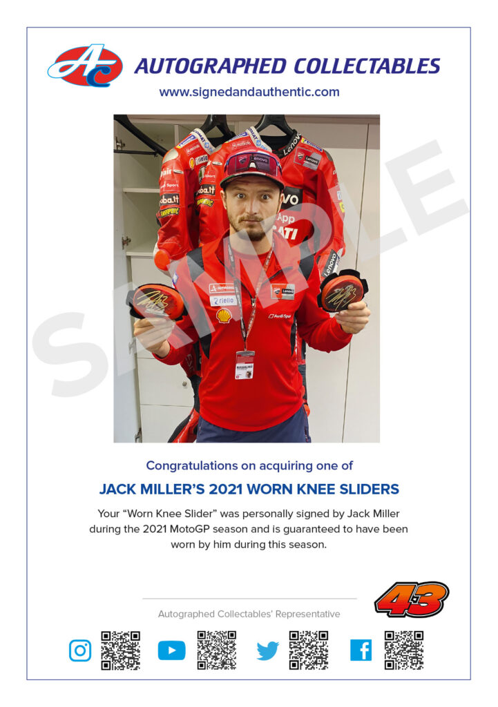 Jack Miller 2021 Ducati Knee Slider - Autographed Collectables