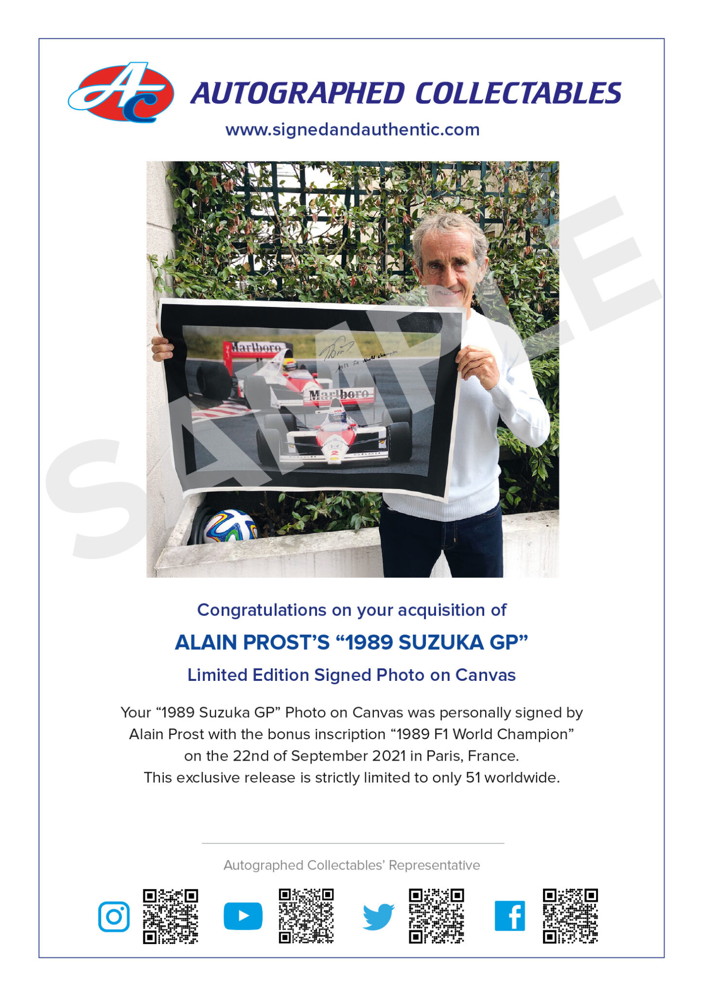 Alain Prost 1989 F1 World Champion - Autographed Collectables