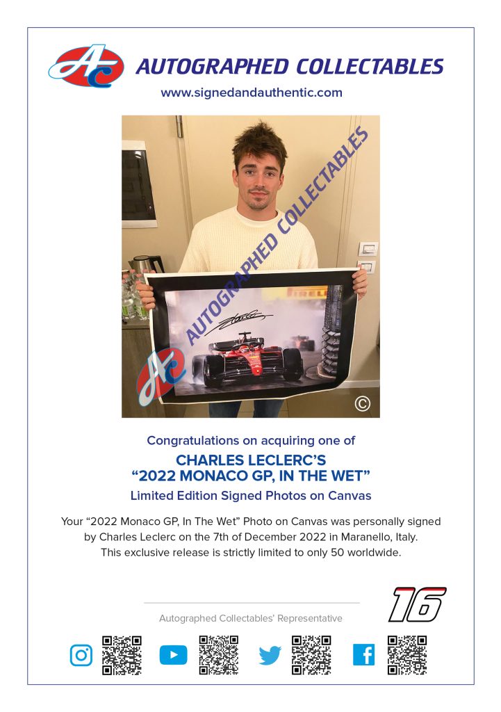 Charles Leclerc 2022 Monaco Front On Canvas - Autographed Collectables