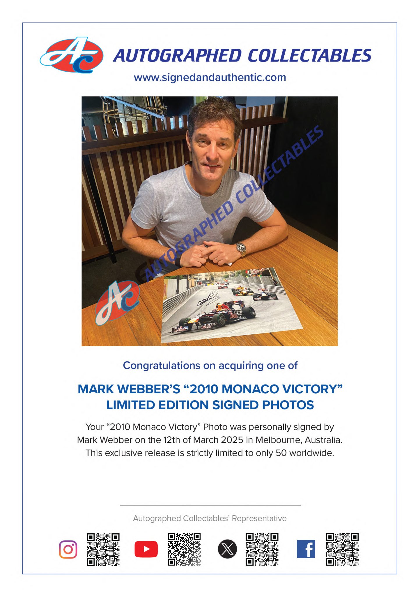 Mark Webber 2012 Monaco Victory - Autographed Collectables