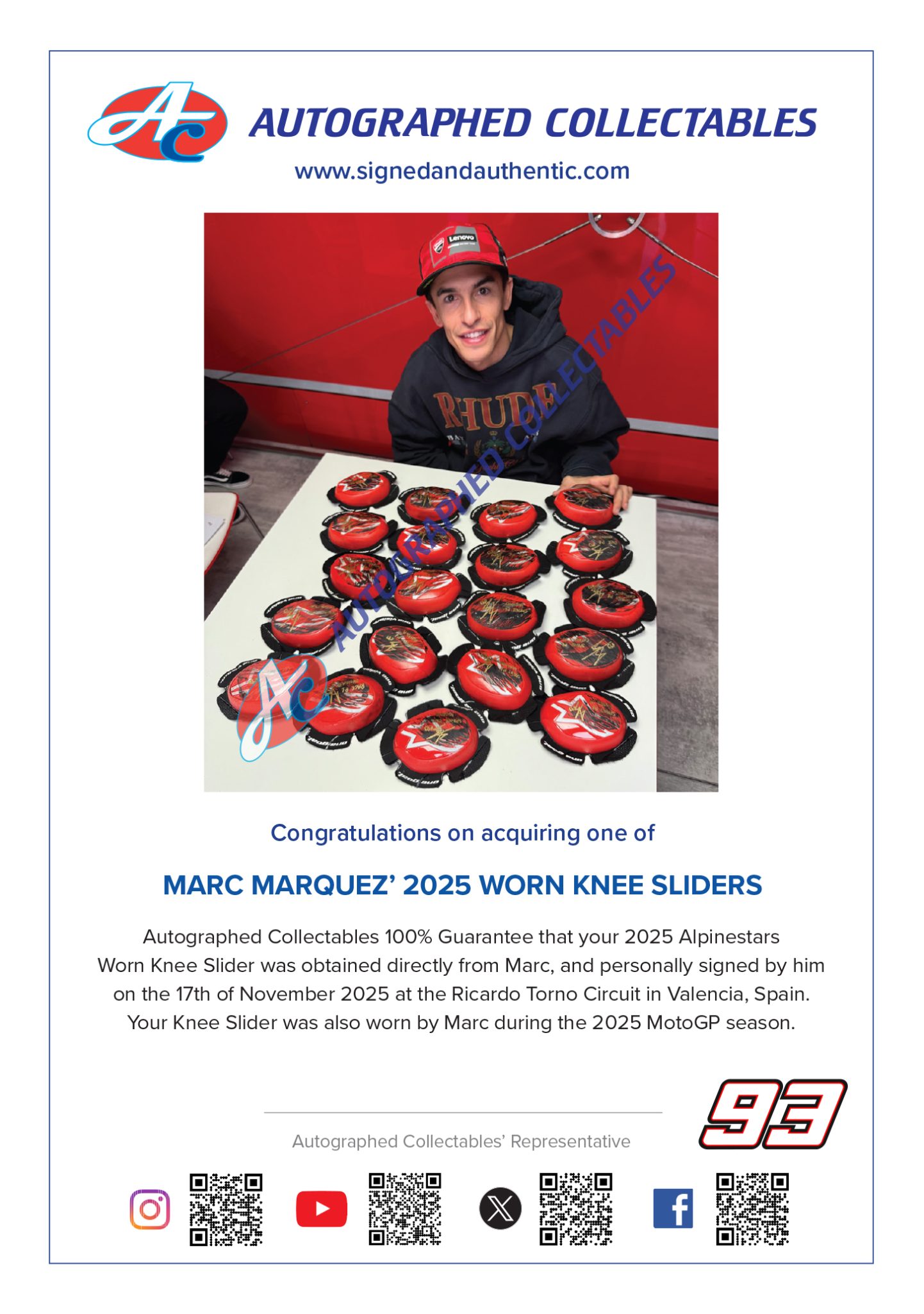 Marc Marquez 2025 Austria Race P1 Right Knee Slider - Autographed ...
